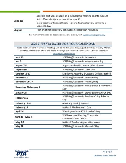 2026-2027 Deadline Dates - WSPTA